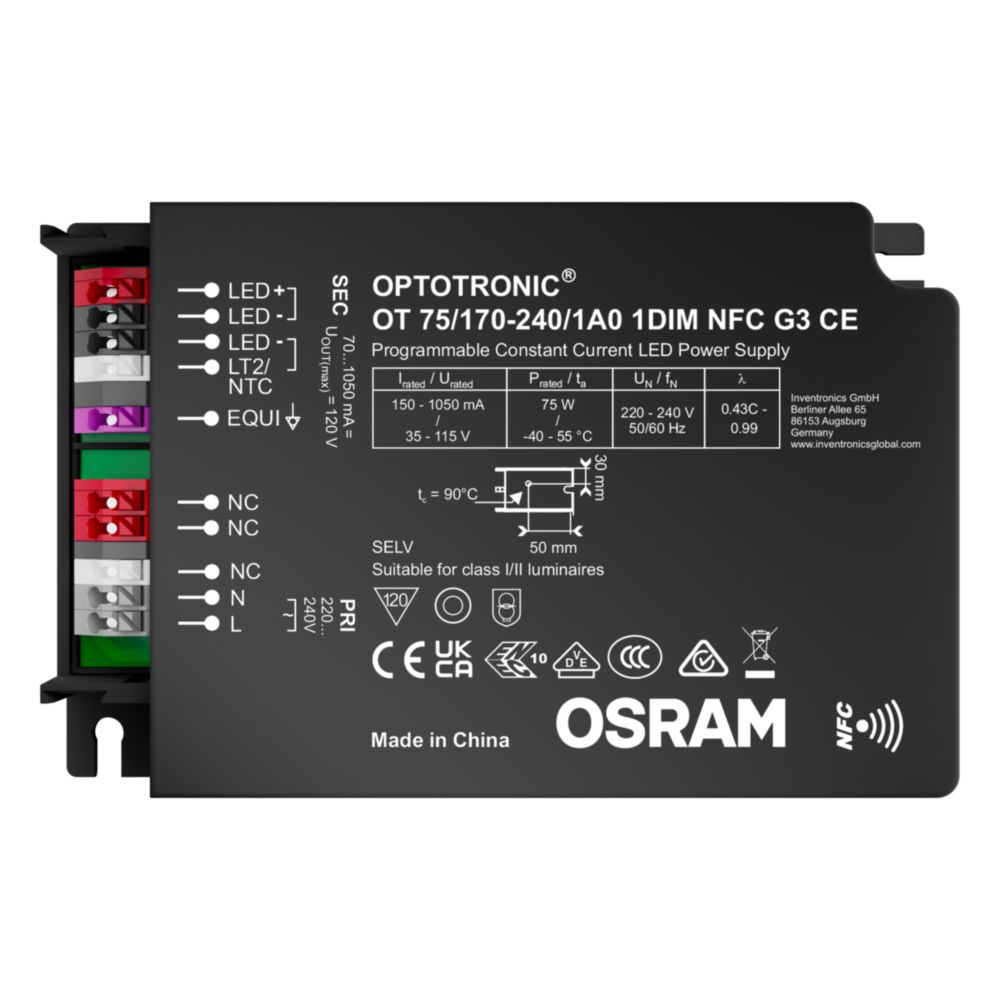 Inventronics LED-Treiber OT 75/170-240/1A0 1DIM NFC G3 CE