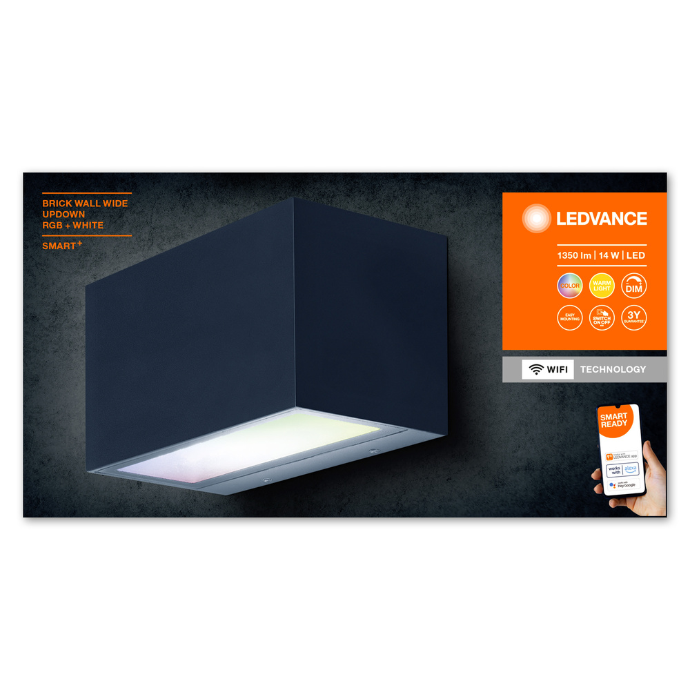 Ledvance LED-Außenleuchte Wandmontage SMART OUTD WIFI BRICK WIDE RGBW ...