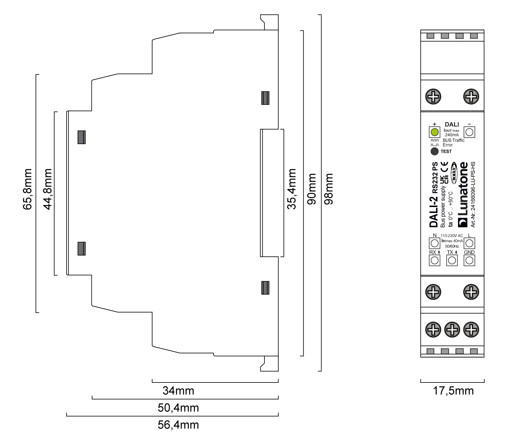 Lunatone interface module DALI-2 RS232 PS240mA, LUBA Protocol ...