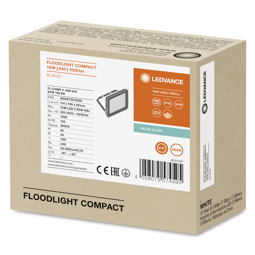 Ledvance LED-Fluter FLOODLIGHT COMPACT 10W 840 SYM 100 BK