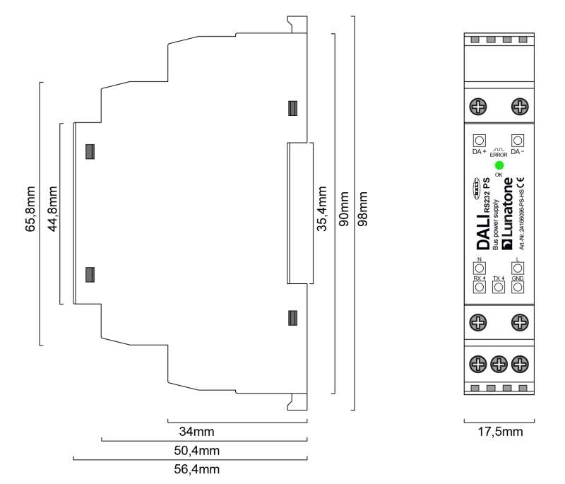 Lunatone Schnittstellen-Modul DALI RS232 PS240mA Din Rail – 24166096-PS-HS