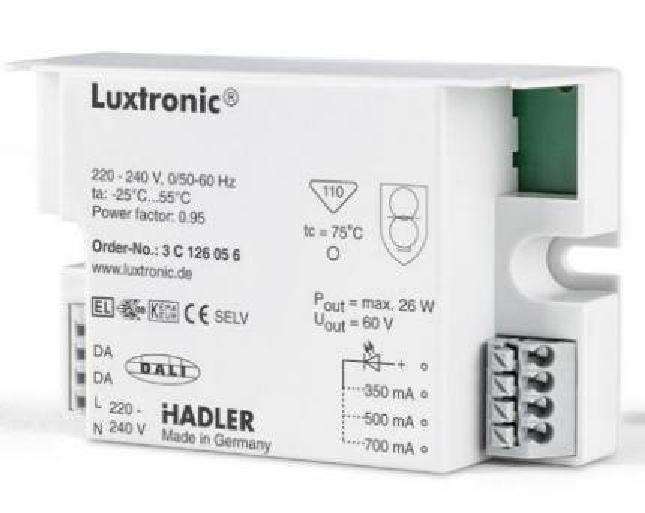 Hadler LED-Driver Luxtronic ECG 350 / 500 / 700 mA 26 W 220-240V DALI